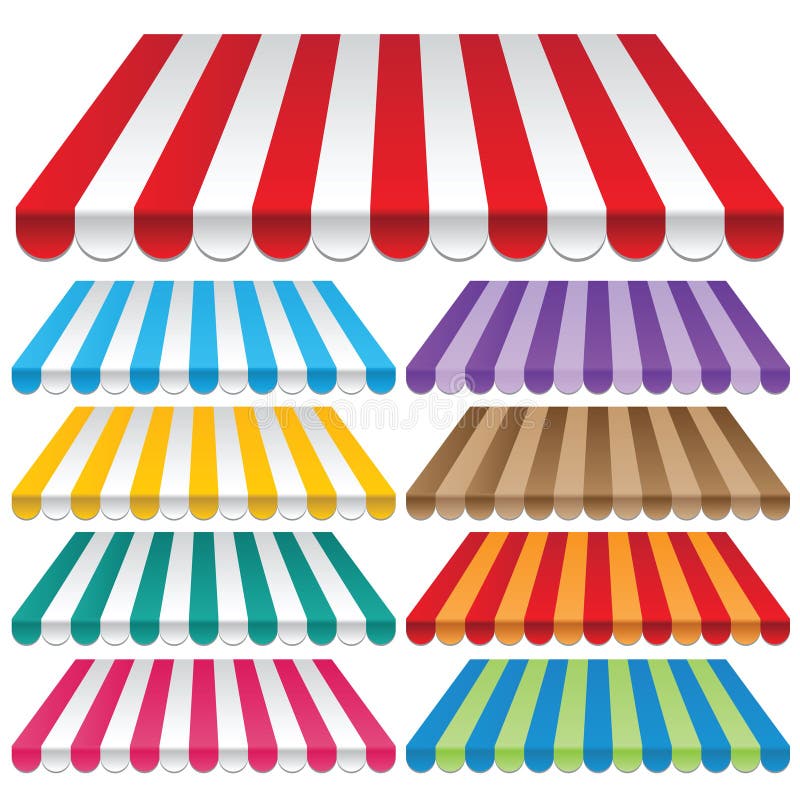 Toldos Vectoriales Coloridos Para Conjunto De Tienda Azul Ilustración ...