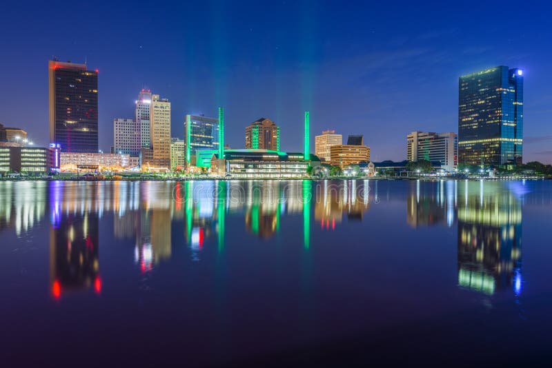 Toledo, Ohio, USA Downtown Skyline on the Maumee River Stock Photo ...