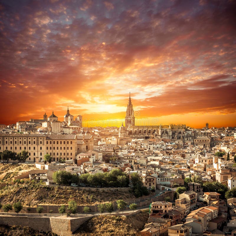 Toledo Over Sunset. Medieval Town Stock Image - Image of european ...