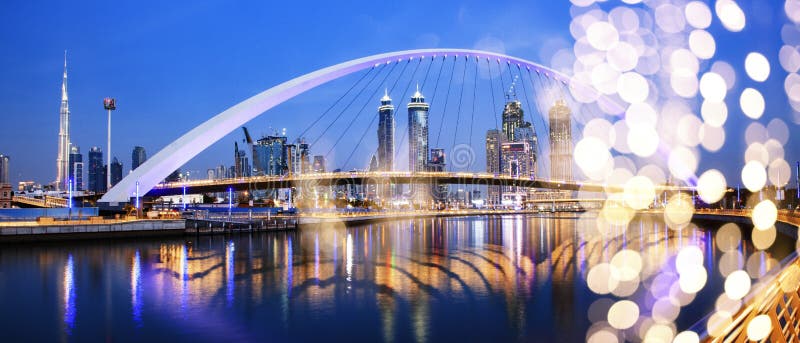 Bridge in Dubai stock photo. Image of lights, meydan - 54831276