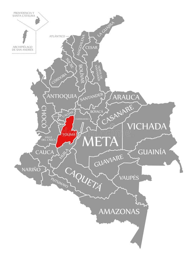 Tolima Red Highlighted in Map of Colombia Stock Illustration ...