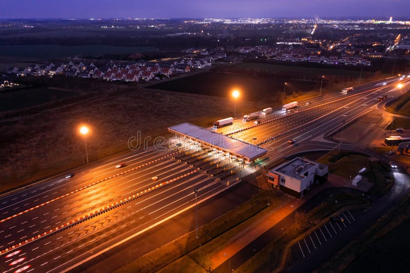 Toll Road at Night from a Height Stock Photo - Image of money, gate ...
