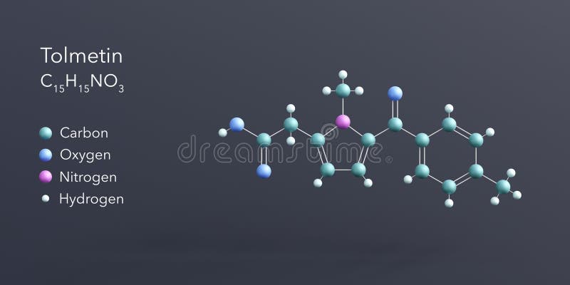 Tolmetin Molecule 3d Rendering, Flat Molecular Structure with Chemical ...