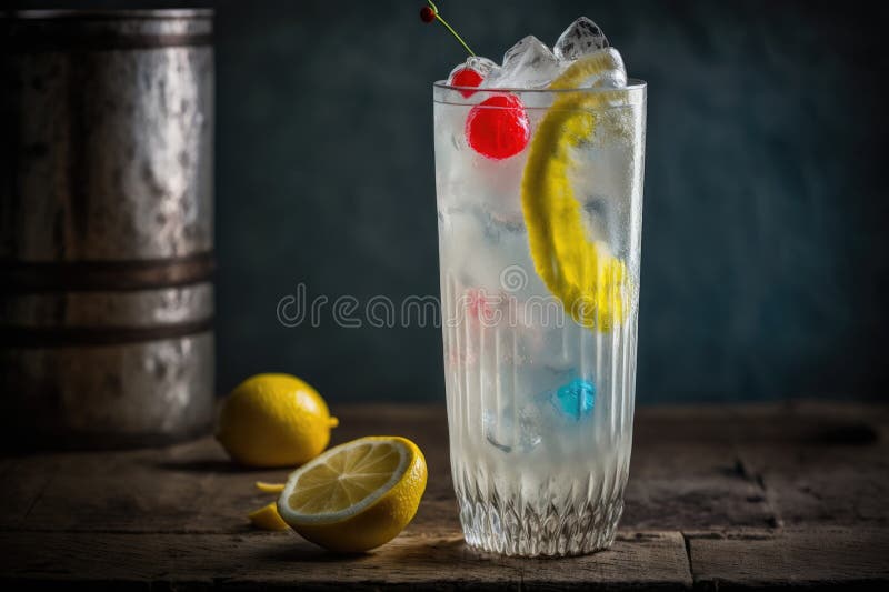 Tom Collins Cocktail at Dark Background. Stock Illustration ...