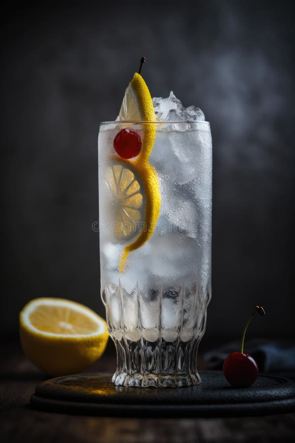 Tom Collins Cocktail at Dark Background. Stock Image - Image of tonic ...