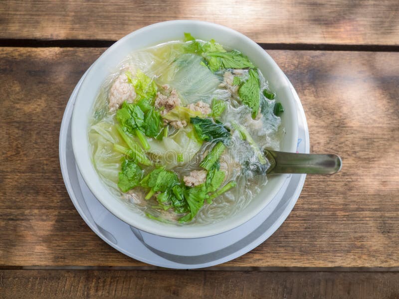 Tom Jued - fresh thai soup stock image. Image of pepper - 141665311