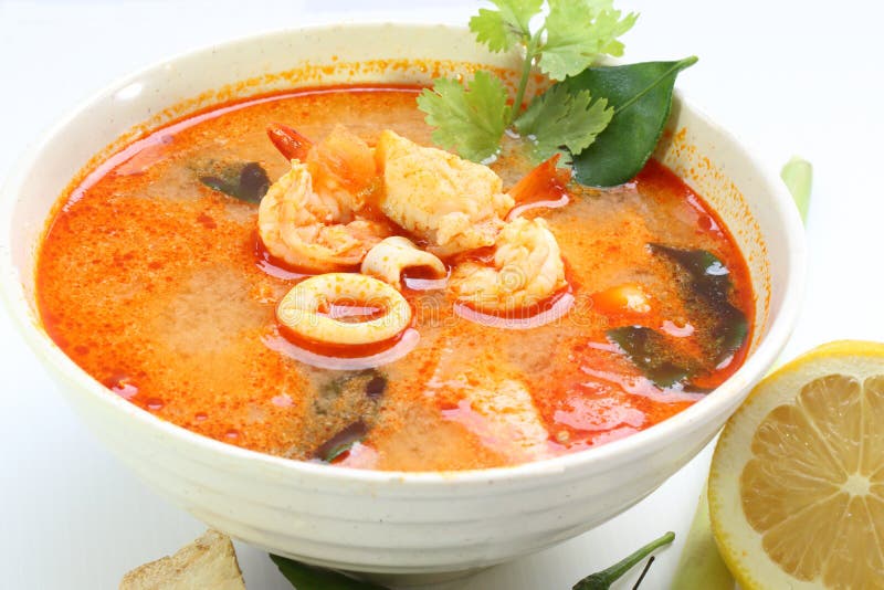 Tom Yam Seafood Soup stock photo. Image of lemon, leaf - 54614026