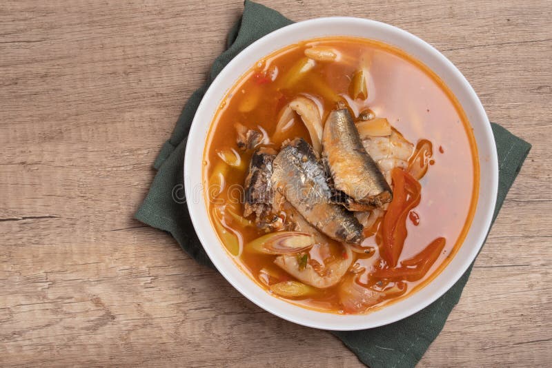 Tom Yum Canned Fish in a Cup. Spicy Soup Stock Photo - Image of meat ...