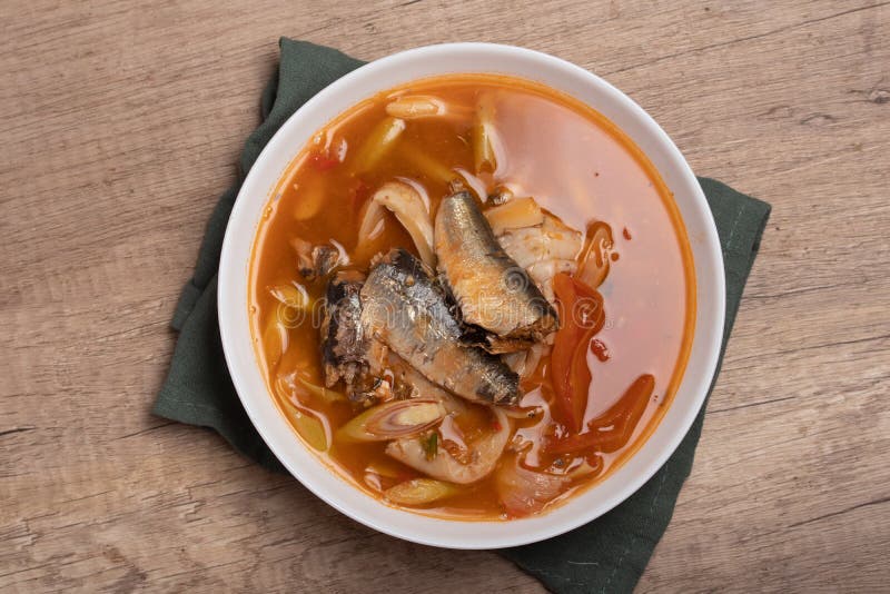 Tom Yum Canned Fish in a Cup. Spicy Soup Stock Photo - Image of ...