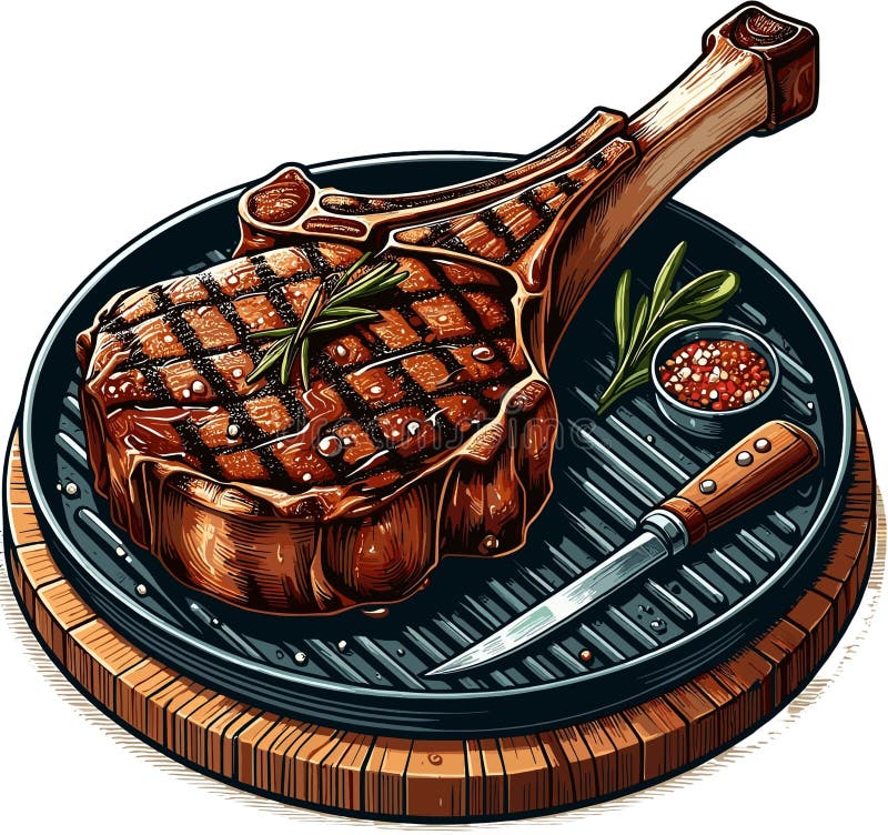 Grilled Tomahawk Steak with Seasoning (5) Stock Illustration ...