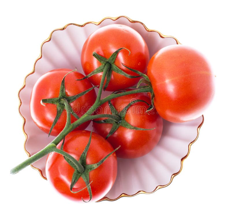 Tomates En Rama En Placa En El Fondo Blanco Imagen de archivo - Imagen ...