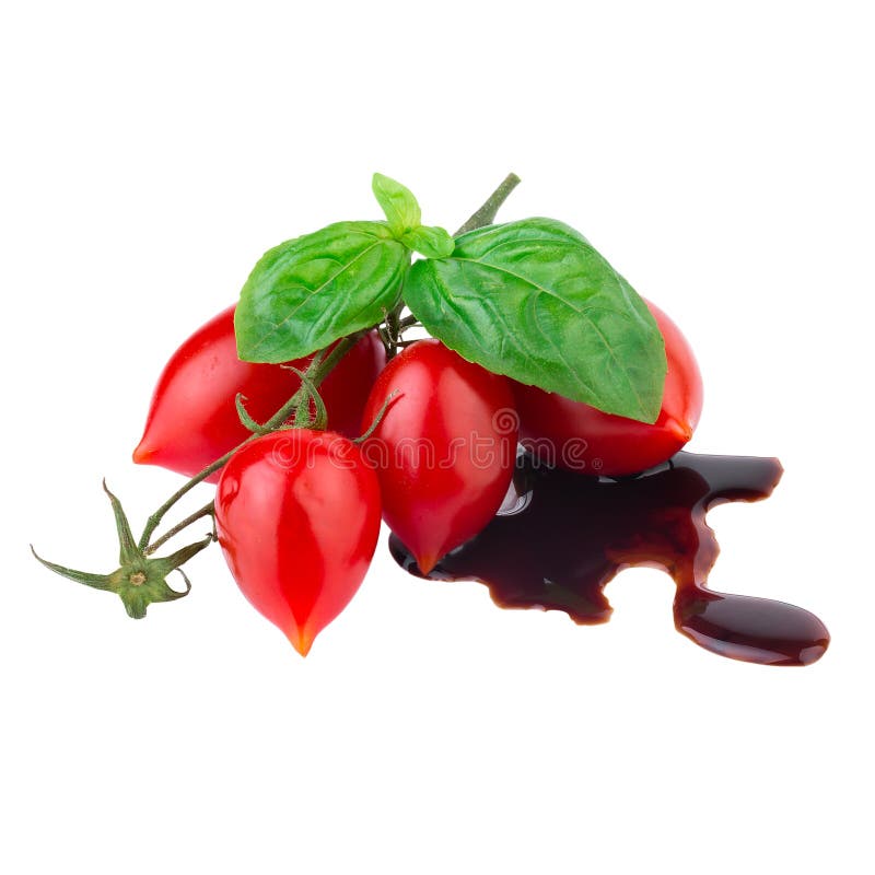Tomato with Basil Leaf and Balsamic Vinegar Stock Photo - Image of diet ...