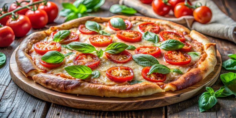 Tomato Basil Pizza on Rustic Wooden Board, Pizza, Basil, Tomato, Food ...