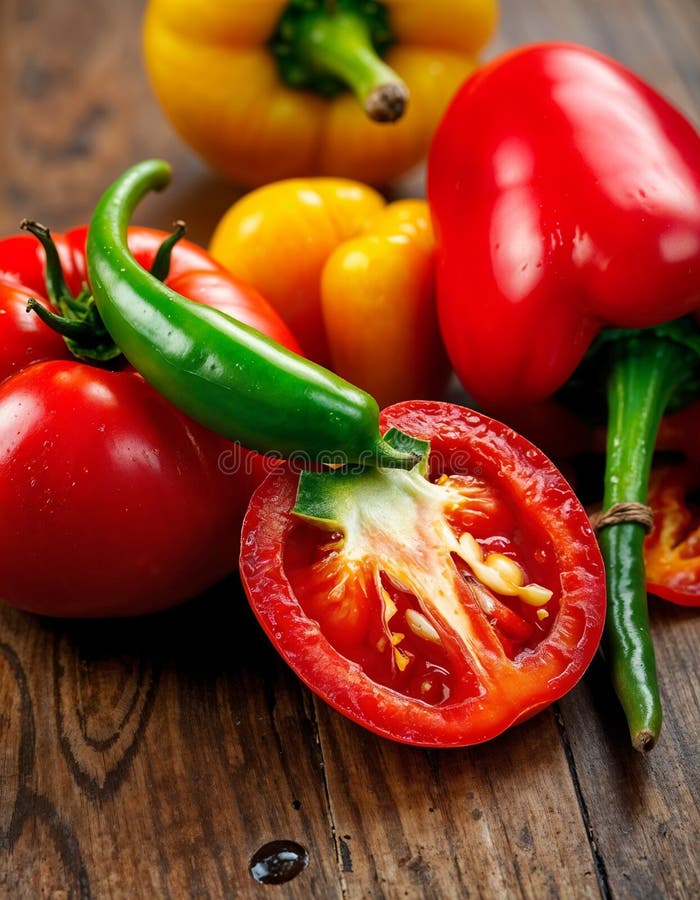 Tomato, Bell Pepper and Chili Pepper Pieces on the Table Stock Image ...