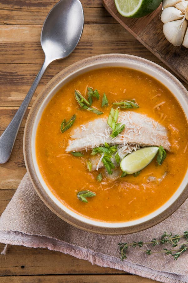 Tomato Bisque Soup with Cream and Fish Stock Photo - Image of prepared, fresh: 382799910