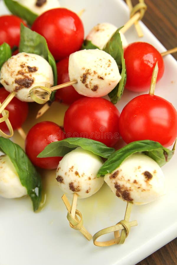 Tomato and Bocconcini on Skewer for Appetizer Stock Image - Image of ...