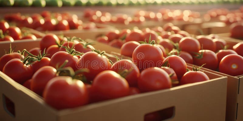 Tomato Boxes on Table stock image. Image of quality - 379704305