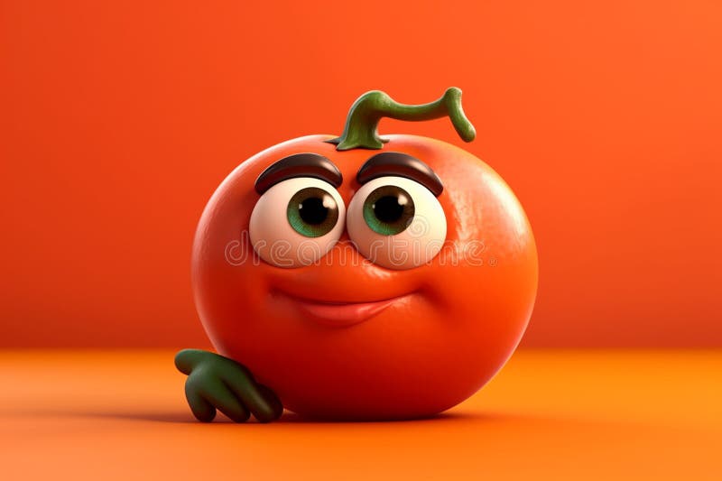 Tomato Character Mascot on Orange Background. 3d Rendering Generative ...