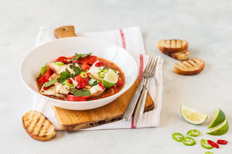 Tomato and Coconut Milk Fish Stew Stock Image - Image of braised ...