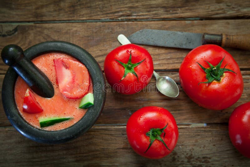 Tomato cold soup stock photo. Image of olive, basil, diet - 92239114