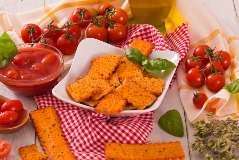 Tomato crackers. stock photo. Image of fruit, food, healthy - 156422296