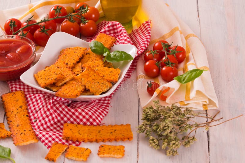 Tomato crackers. stock photo. Image of antipasto, buffet - 156422306