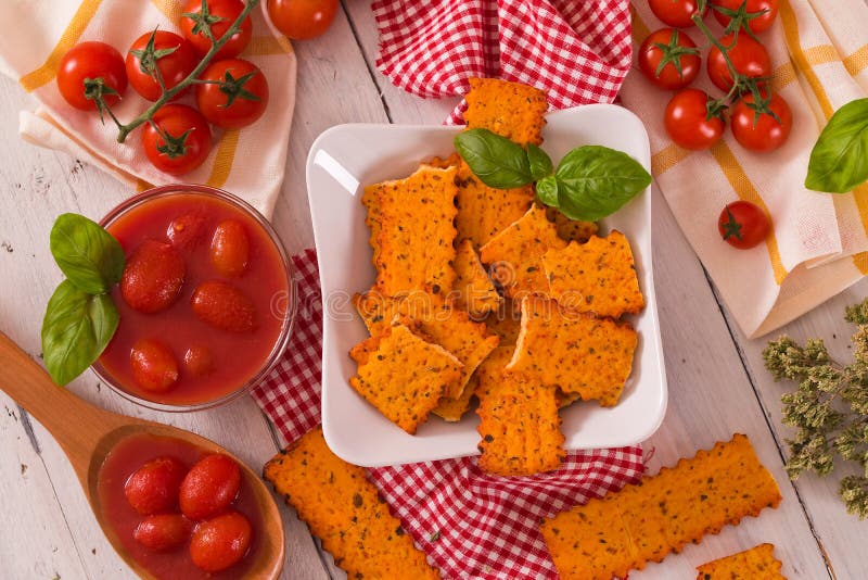 Tomato crackers. stock image. Image of delicious, healthy - 156422383