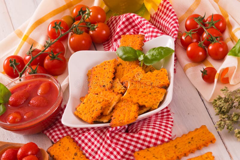 Tomato crackers. stock photo. Image of food, ingredient - 158007218