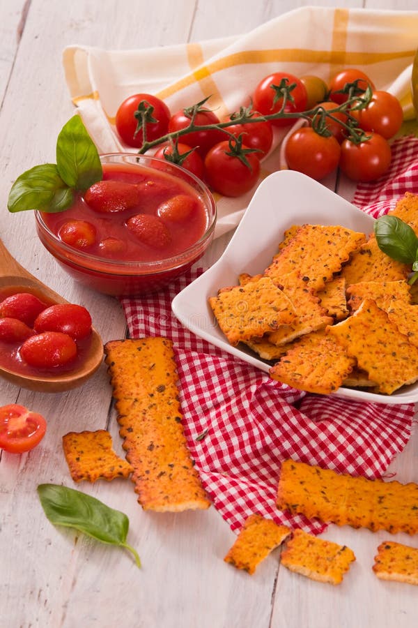 Tomato crackers. stock image. Image of breakfast, fresh - 150435963