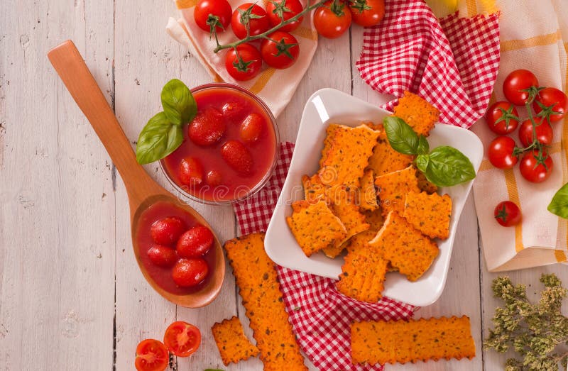 Tomato crackers. stock image. Image of culinary, delicious - 147765545