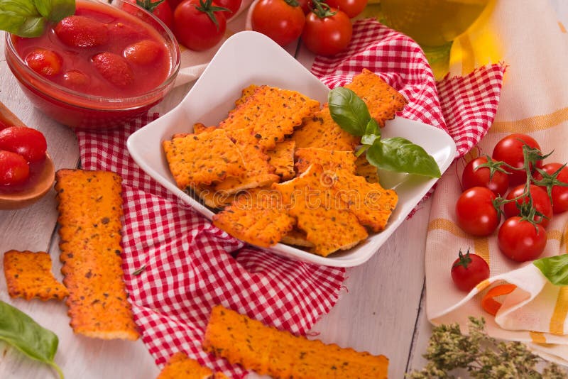 Tomato crackers. stock photo. Image of breakfast, delicious - 147765936