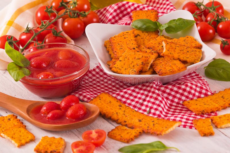 Tomato crackers. stock image. Image of dinner, homemade - 152850399