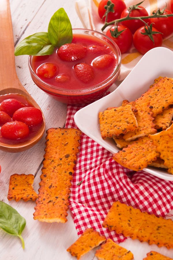 Tomato crackers. stock image. Image of dish, biscuit - 152850471