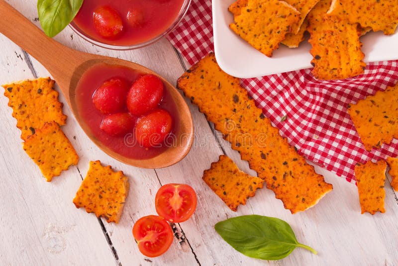 Tomato crackers. stock image. Image of lunch, biscuit - 152850611