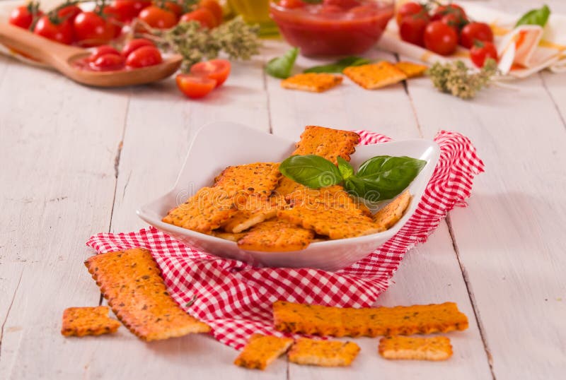 Tomato crackers. stock photo. Image of gourmet, ingredient - 143283628
