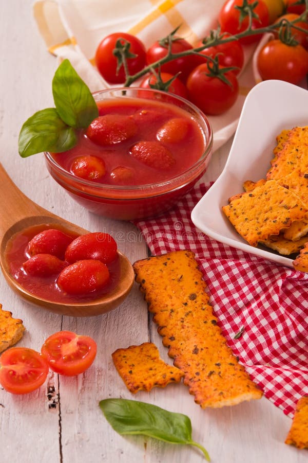 Tomato crackers. stock photo. Image of herb, condiment - 143284022