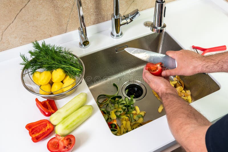 Tomato Cutting, Peeling and Cutting Fresh Vegetables in the Kitchen ...