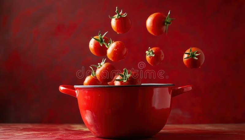 Tomato Dropping into Pot stock illustration. Illustration of tomato ...