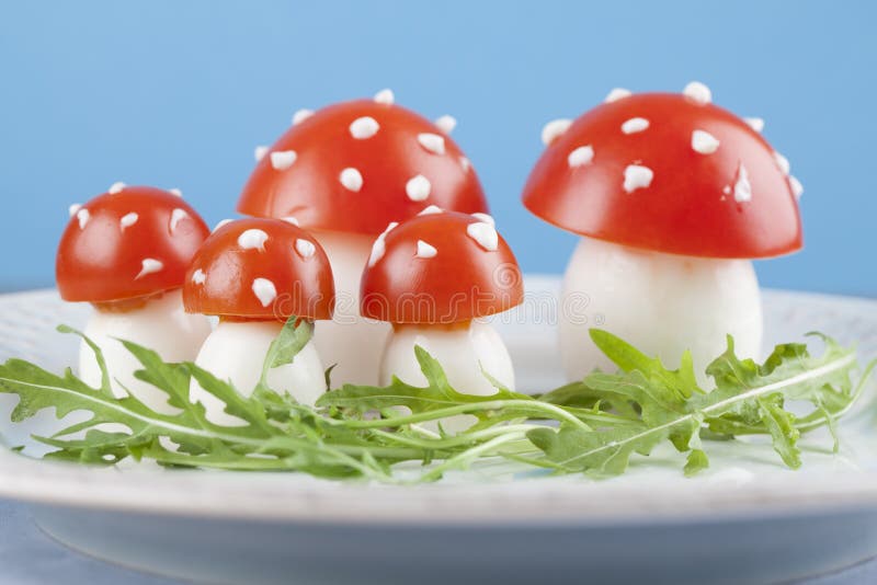 Tomato and Egg Fly Agaric Mushrooms Stock Image - Image of green ...