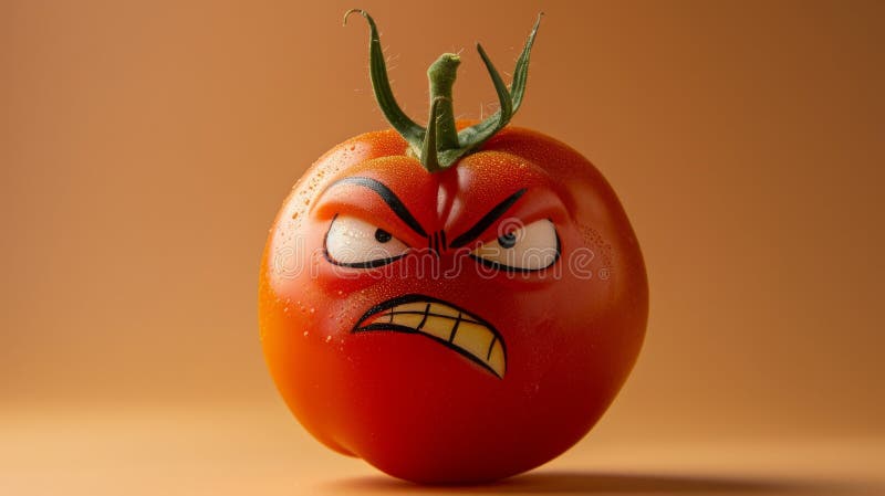 Tomato with Exaggerated Angry Expression on Neutral Background Stock ...