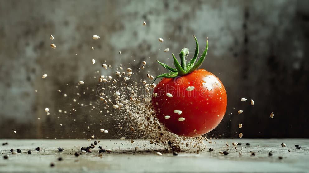 Tomato Exploding Against Concrete Wall, High-speed Splash Capture ...