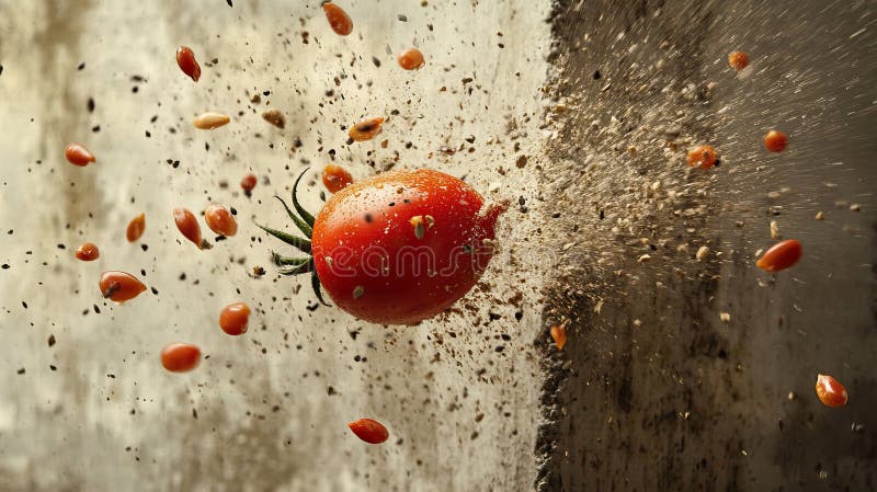 Tomato Exploding Against Concrete Wall, High-speed Splash Capture ...