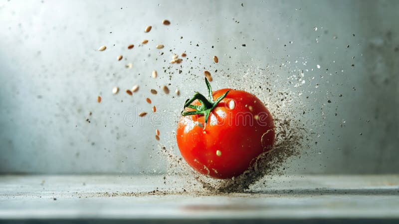 Tomato Exploding Against Concrete Wall, High-speed Splash Capture ...