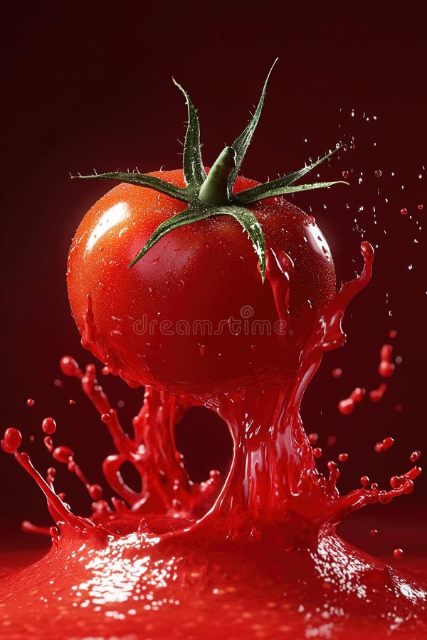 Tomato Falling in the Tomato Sauce and Making a Big Splash. Generative ...