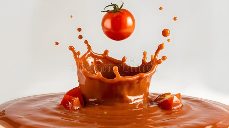 Tomato Falling into Sauce Splash Isolated on White. Ai Stock ...