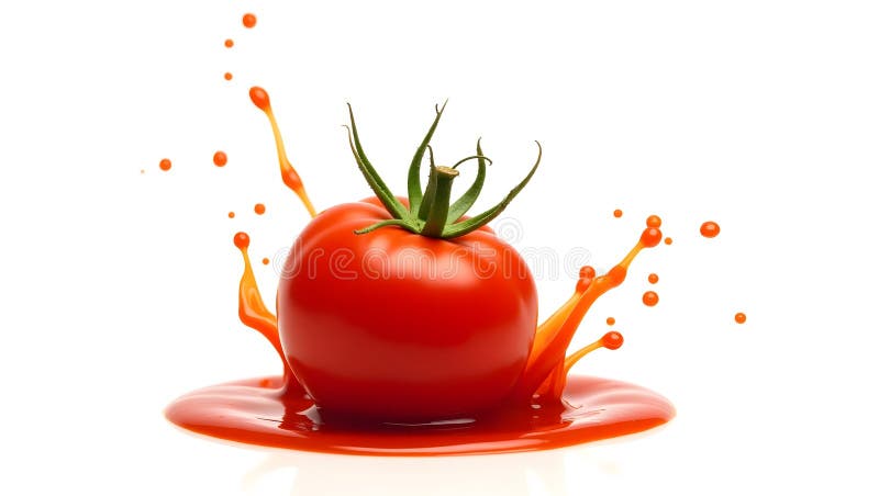 Tomato Falling into Sauce Splash Isolated on White. Ai Stock ...