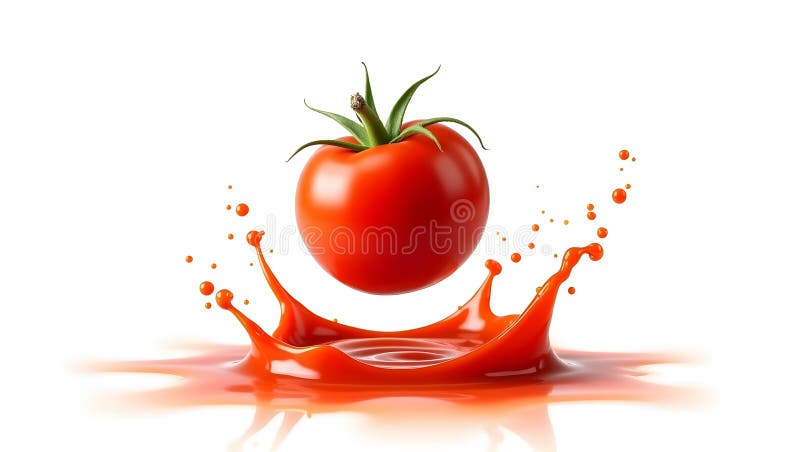 Tomato Falling into Sauce Splash Isolated on White. Ai Stock ...