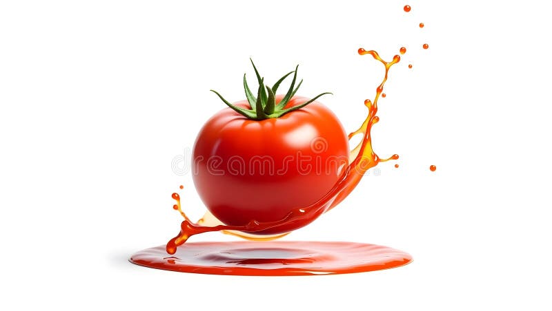 Tomato Falling into Sauce Splash Isolated on White. Ai Stock ...