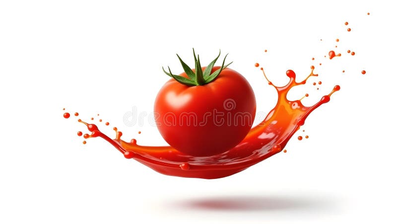 Tomato Falling into Sauce Splash Isolated on White. Ai Stock ...