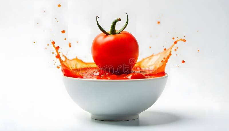 Tomato Falling into Sauce Splash Isolated on White. Ai Stock ...
